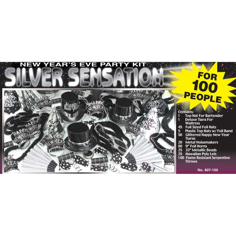 Party Time Silver Sensation Party Kit for 100 People