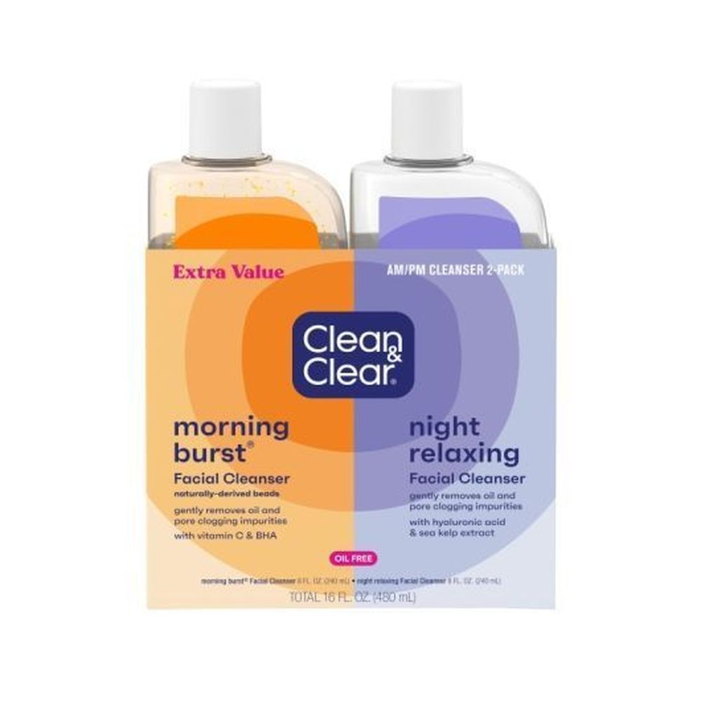 Clean and Clear Morning Burst Plus Night Relaxing Face Wash, 16 Ounce ...