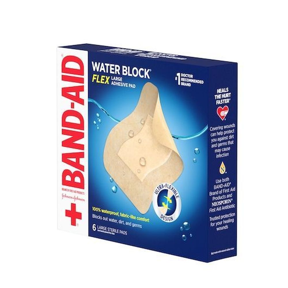 Band-Aid Water Block Flex Waterproof Large Adhesive Pad, 6 count -- 12 ...