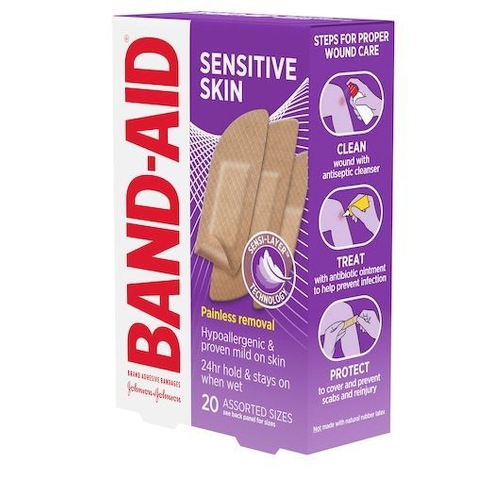 Band Aid Sensitive Skin Assorted Bandage, 20 count -- 24 per case