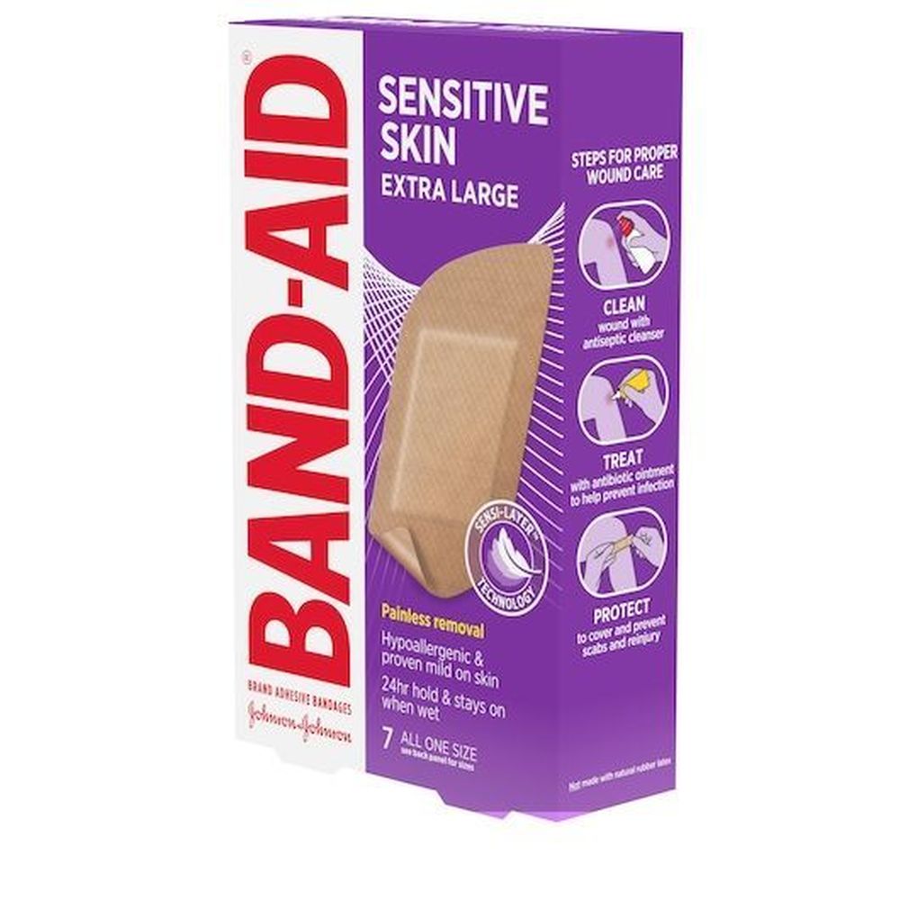 Band-Aid Extra Large Adhesive Bandage for Sensitive Skin, 7 count -- 24 ...