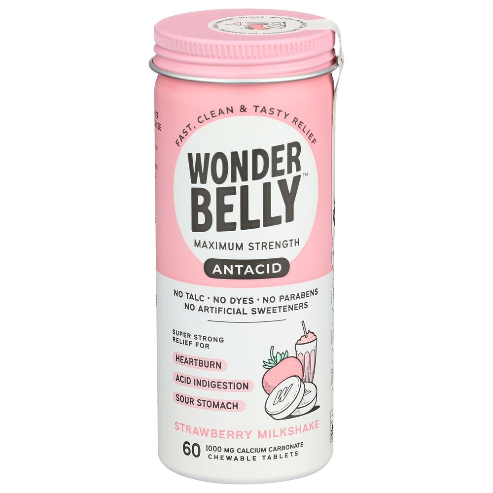 Wonder Belly Strawberry Milkshake Chewable Heartburn Relief Tablets, 60 ...