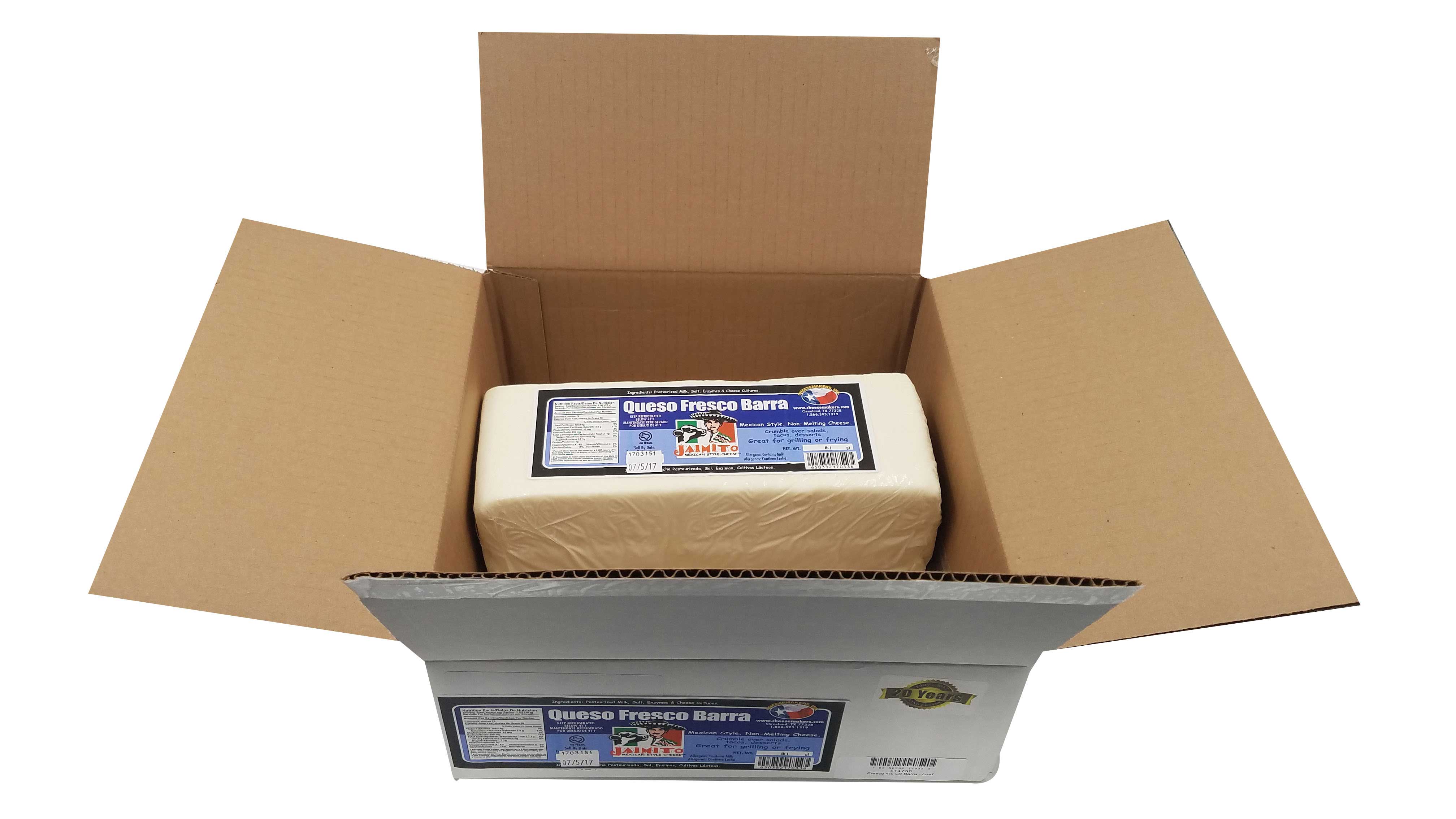 Jaimito Mexican Style Fresco Loaf Cheese, 5 Pound. | FoodServiceDirect ...