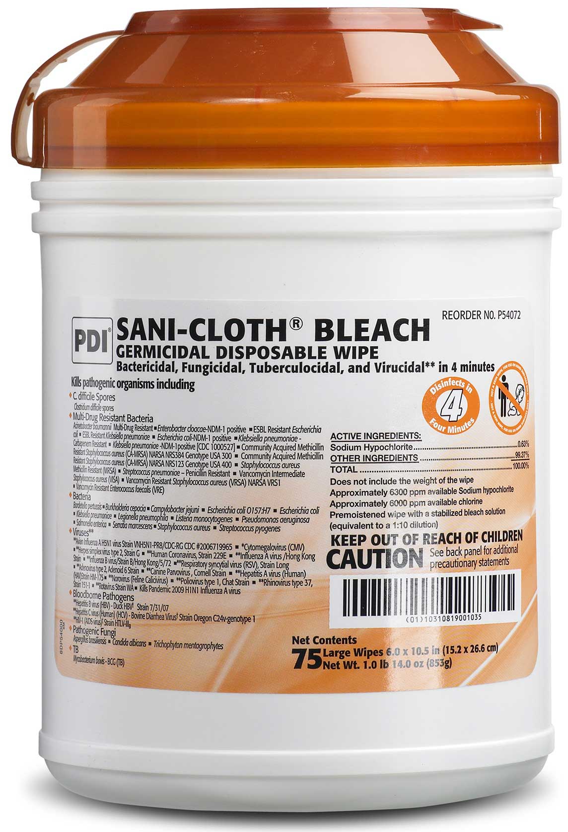 Sani Professional Sani Cloth Bleach Germicidal Disposable Wipe - Large ...