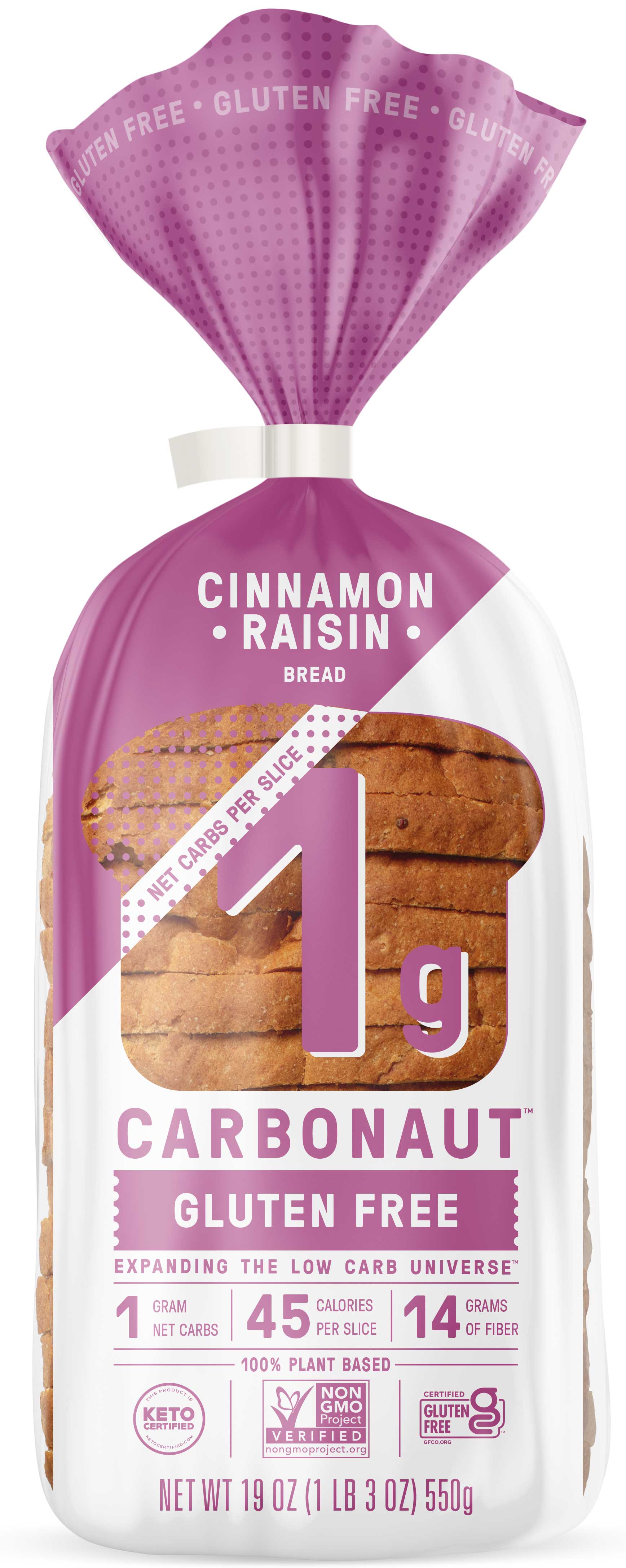Carbonaut Low Carb Cinnamon Raisin Gluten Free Bread, 19 Ounce -- 8 per ...