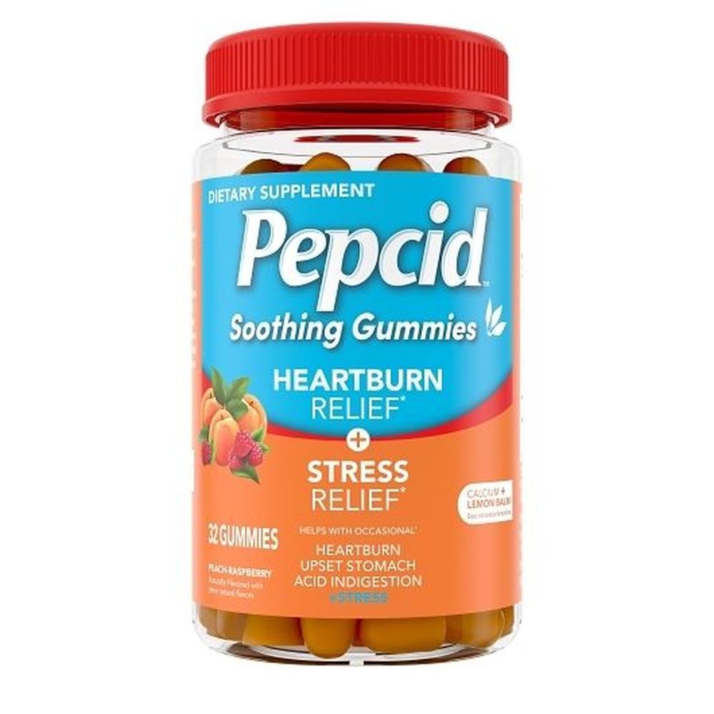 Pepcid Peach-Raspberry Antacid Heartburn Plus Stress Relief Soothing ...