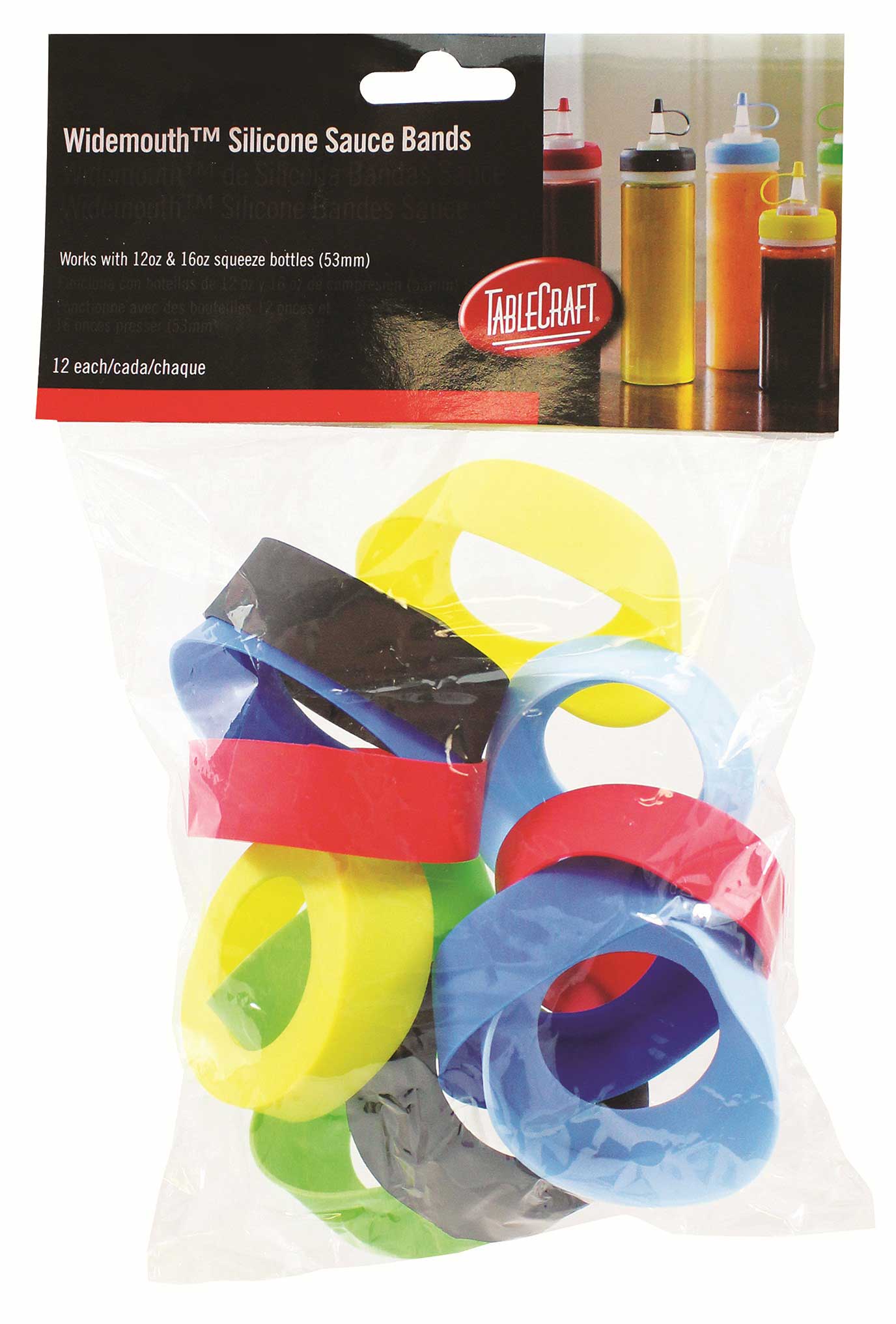 Tablecraft Assorted Color Silicone Sauce Band for 53 mm Bottles - 12 ...