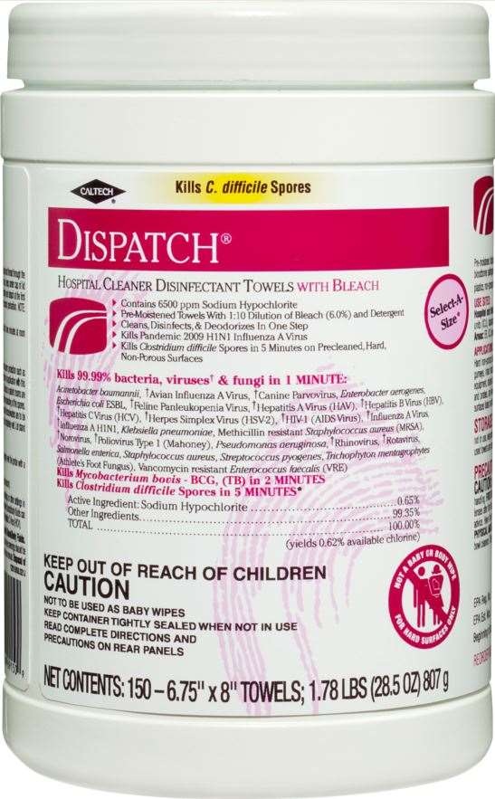 Dispatch Hospital Cleaner Disinfectant Towels with Bleach, 150 count ...