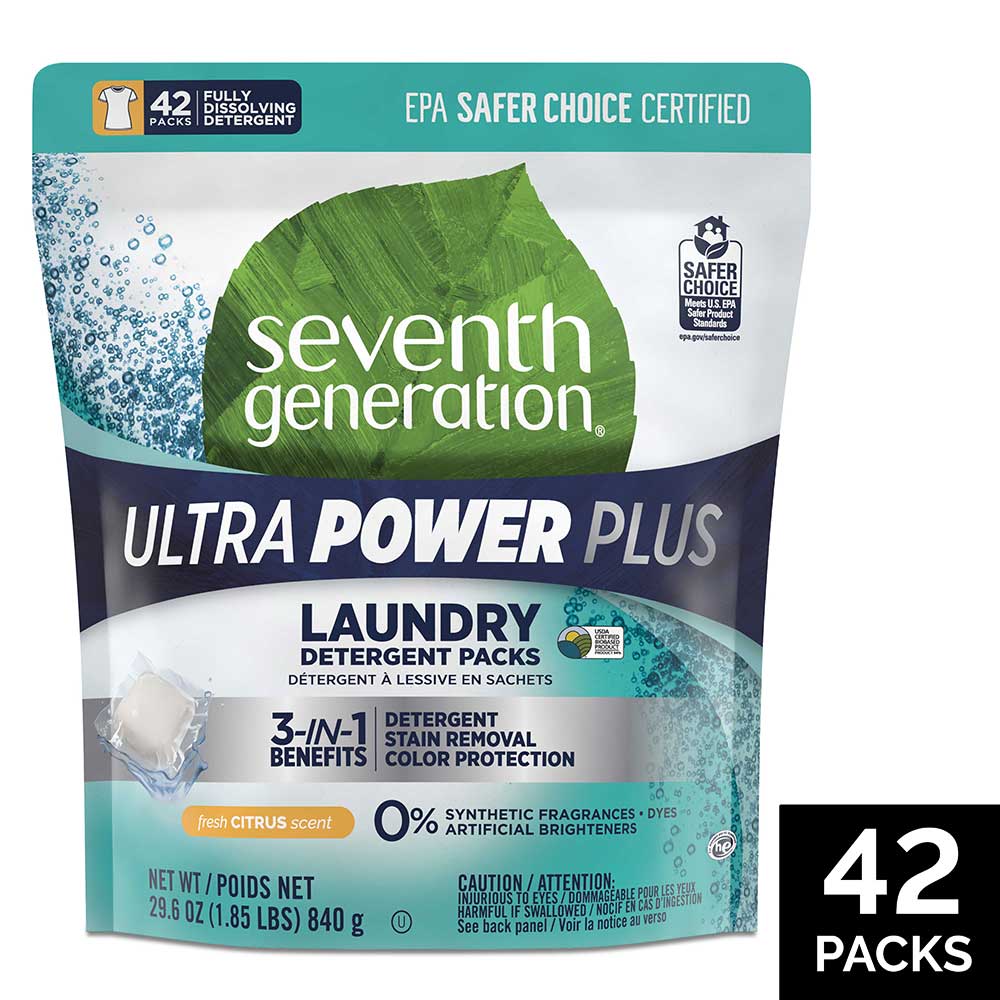 Seventh Generation Fresh Citrus Ultra Power Plus Detergent Pack, 42 ...