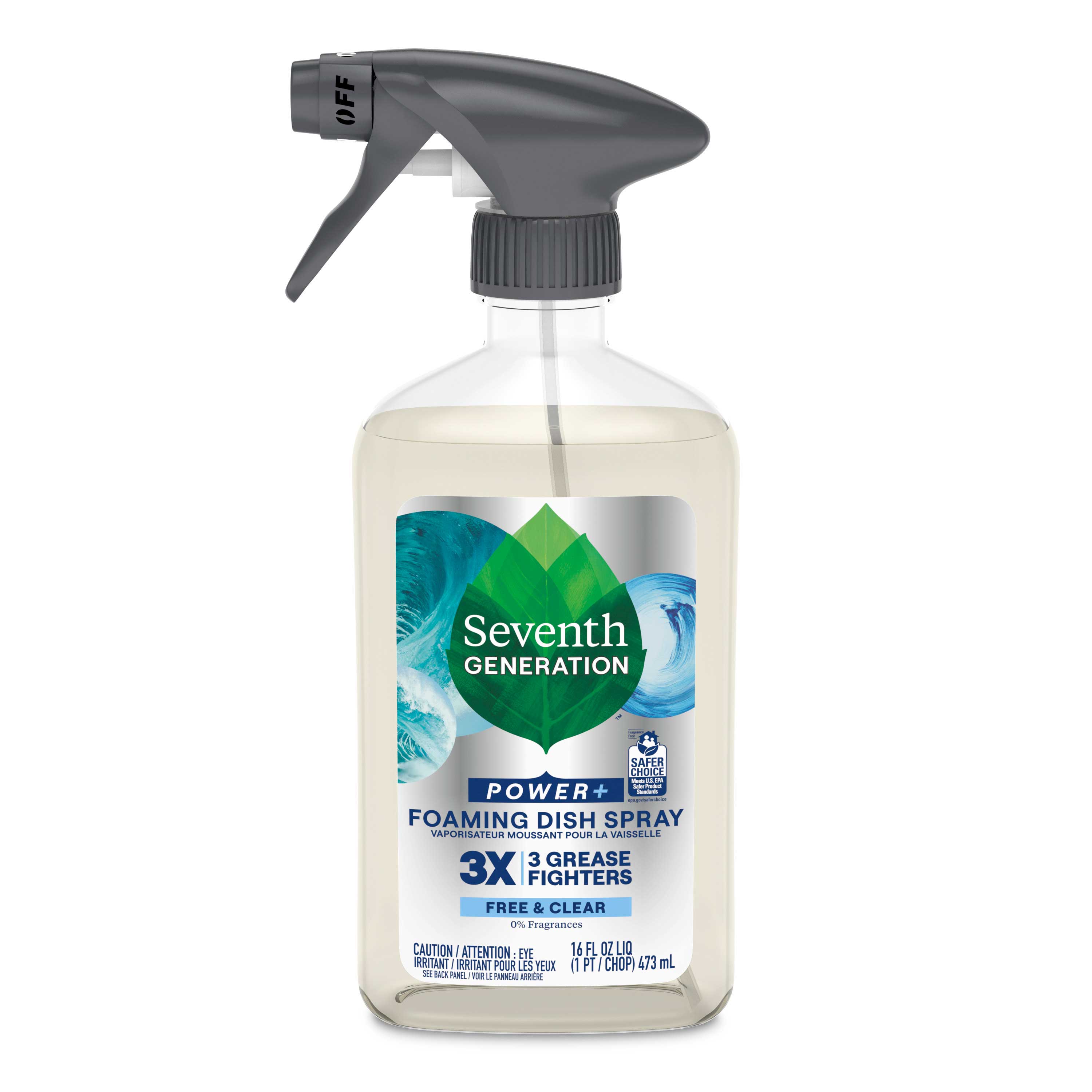 Seventh Generation Power Plus Free and Clear Foaming Dish Spray, 16 Ounce -- 6 per case
