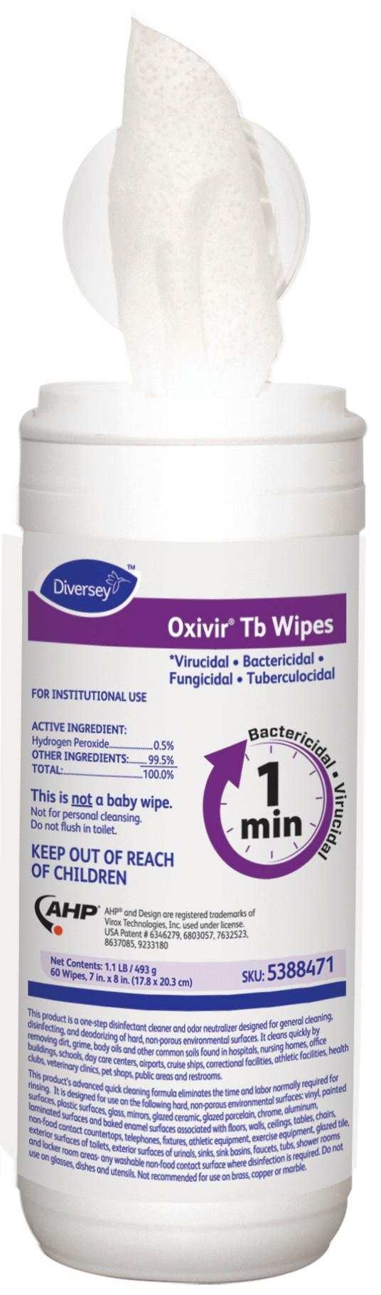 Oxivir Tb disinfectant Cleaner Wipes, 60 count -- 12 per case