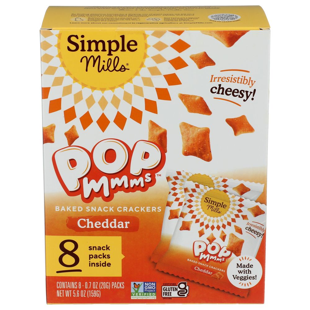 Simple Mills Pop Mmms Snack pack Cheddar Cracker, 5.6 Ounce -- 4 per case