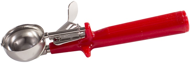 Winco Deluxe Stainless Steel One-Piece Red Handle Size 24 Ice Cream ...