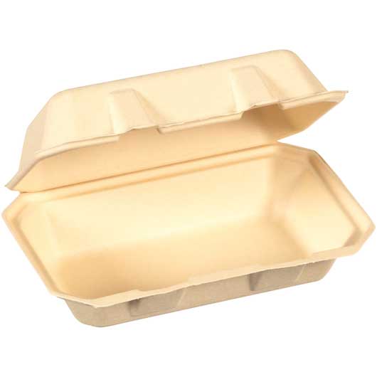 Tellus No PFAs Added Bagasse Hoagie Clamshell Container, 9 x 6 inch ...