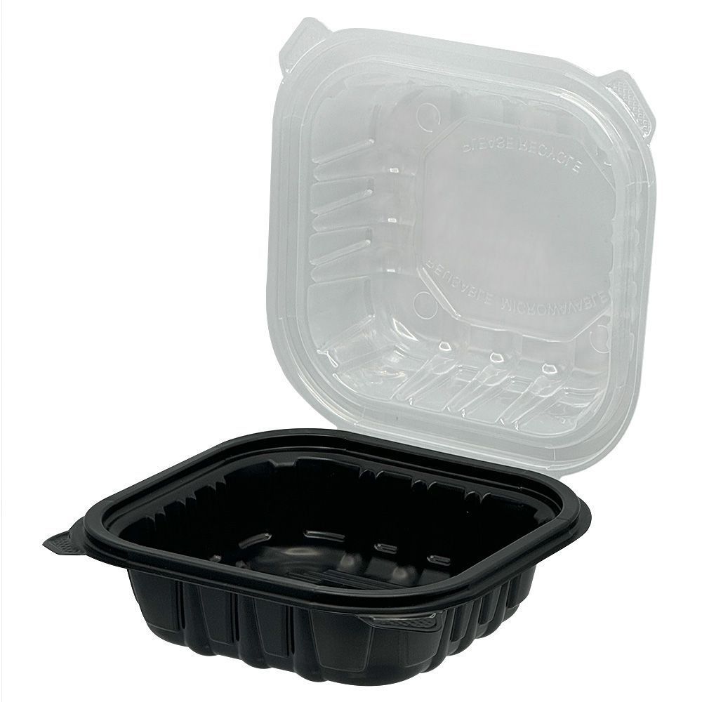Empress Polypropylene Black Base Vented Hinged Container with Clear Lid ...
