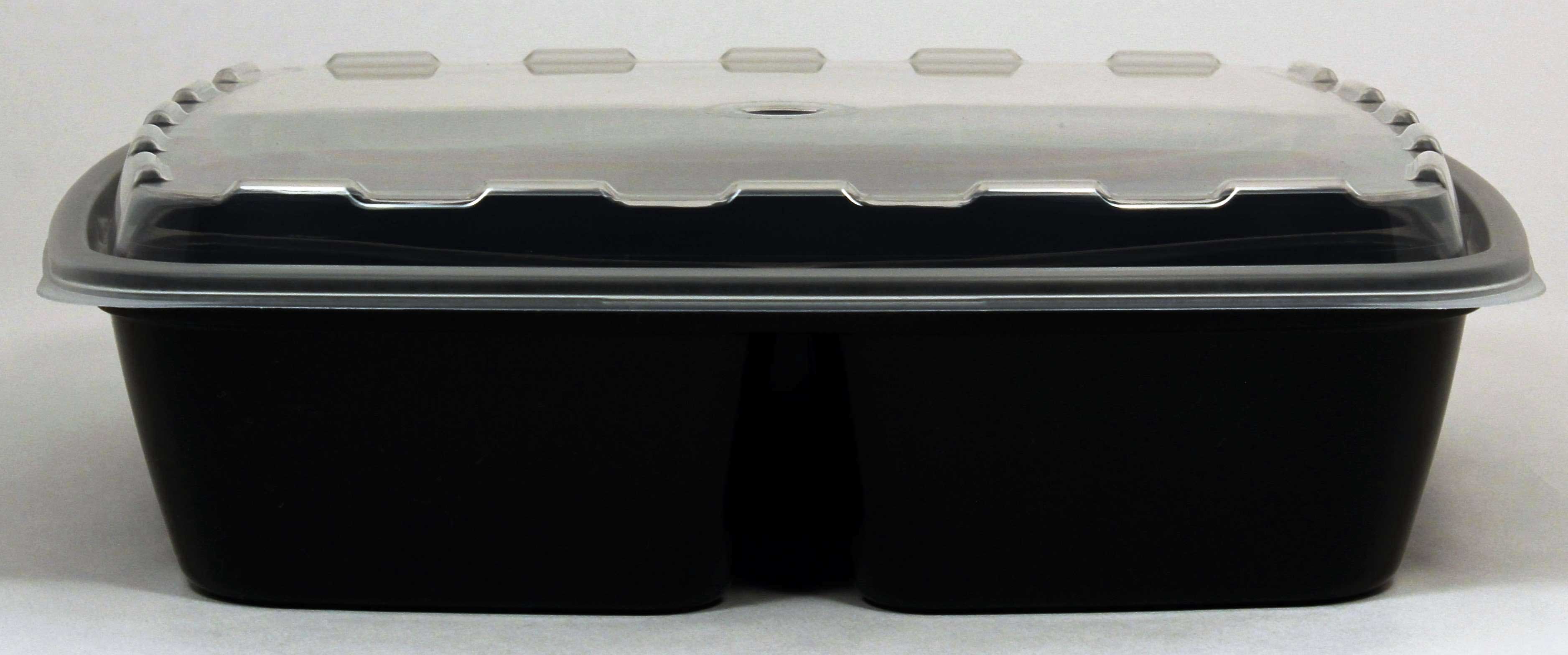 Cubeware 3 Compartment Square Black Container with Clear Lid -- 100 set ...