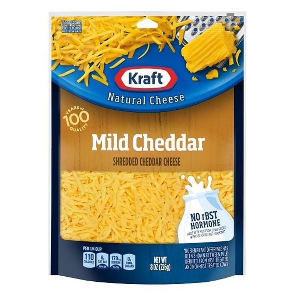 Kraft Shredded Mild Cheese, 8 Ounce Bag -- 12 per case