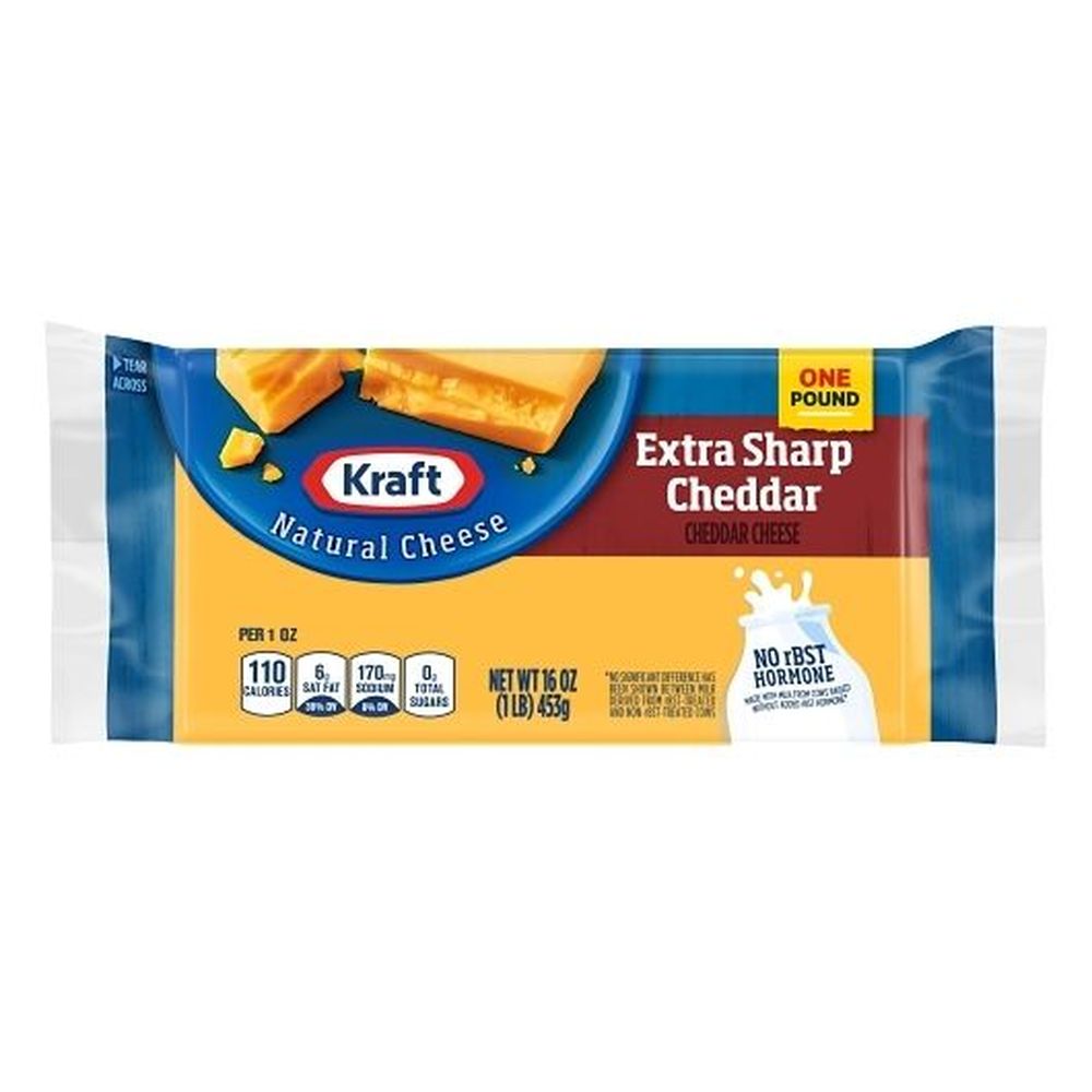 Kraft Extra Sharp Cheddar Cheese Block, 16 Ounce -- 12 per case