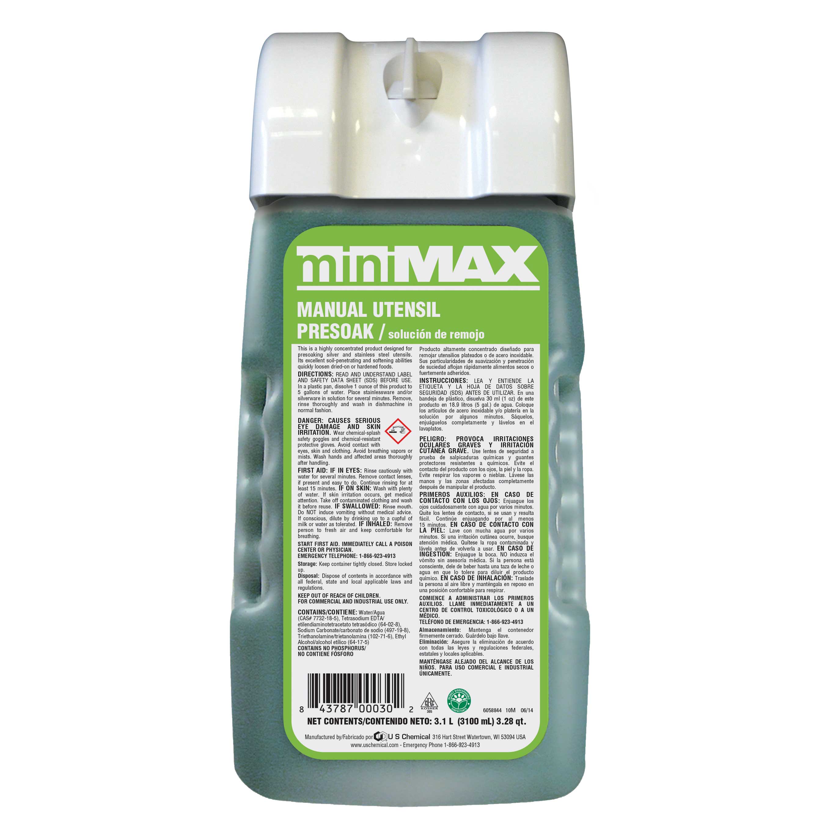 US Chemical MiniMax Manual Utensil Presoak Pot and Pan Detergent, 3100 ...