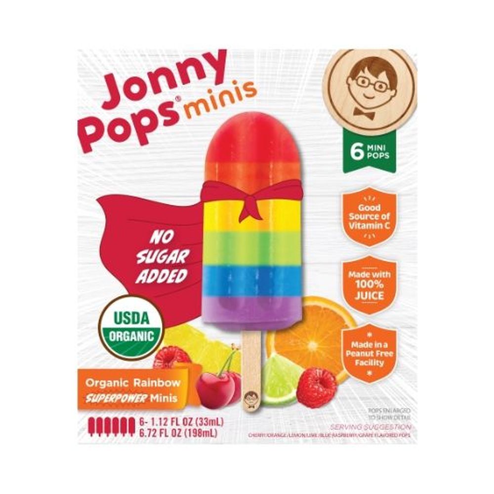 Jonnypops Organic Minis No Sugar Added Rainbow Superpower Pops, 6 count ...