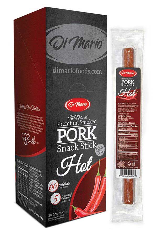 DiMario Foods Hot Premium Smoked Pork Snack Sticks, 1 ounce -- 80 per ...