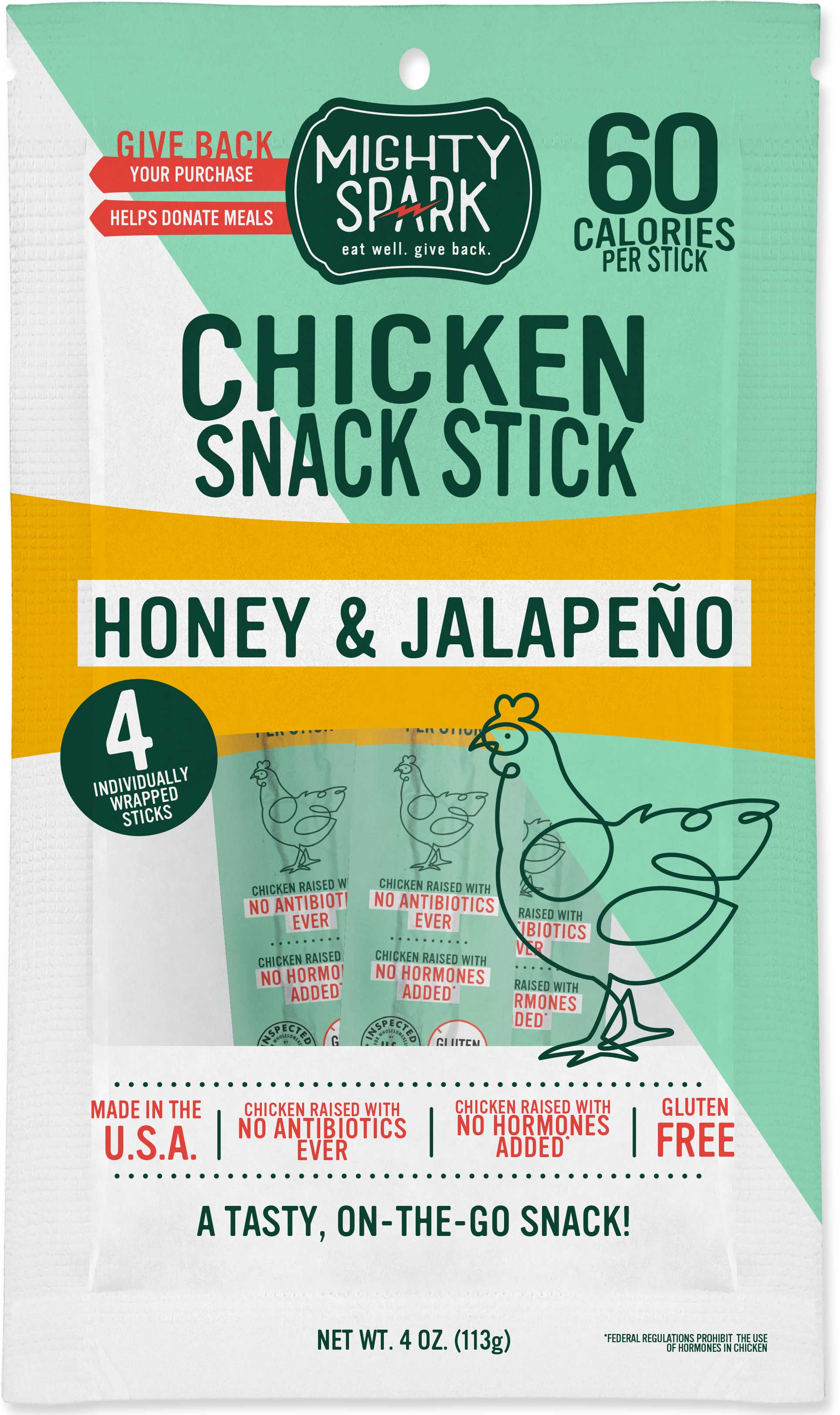 Mighty Spark Food Co Honey Jalapeno Chicken Snack Stick, 4 Ounce -- 8 ...