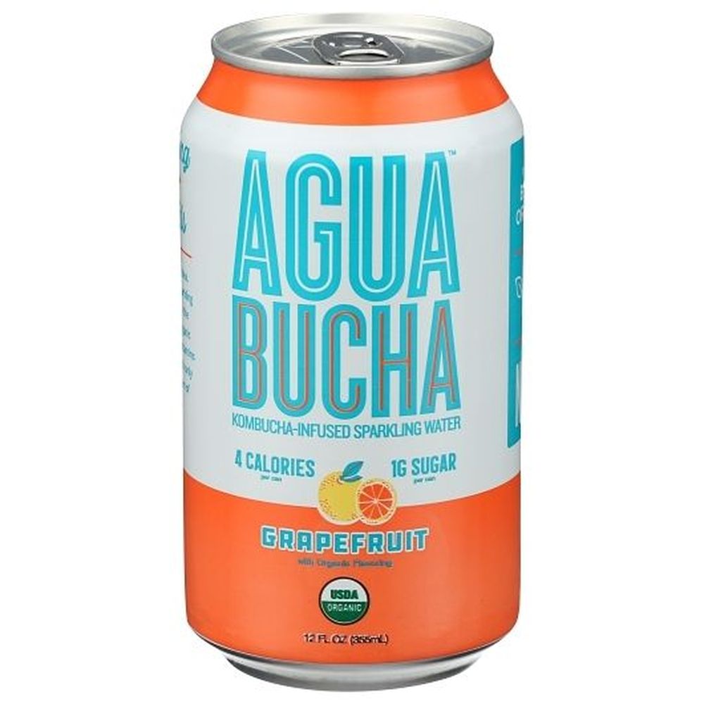 Agua Bucha Grapefruit Kombucha Infused Sparkling Water, 12 Fluid Ounce ...