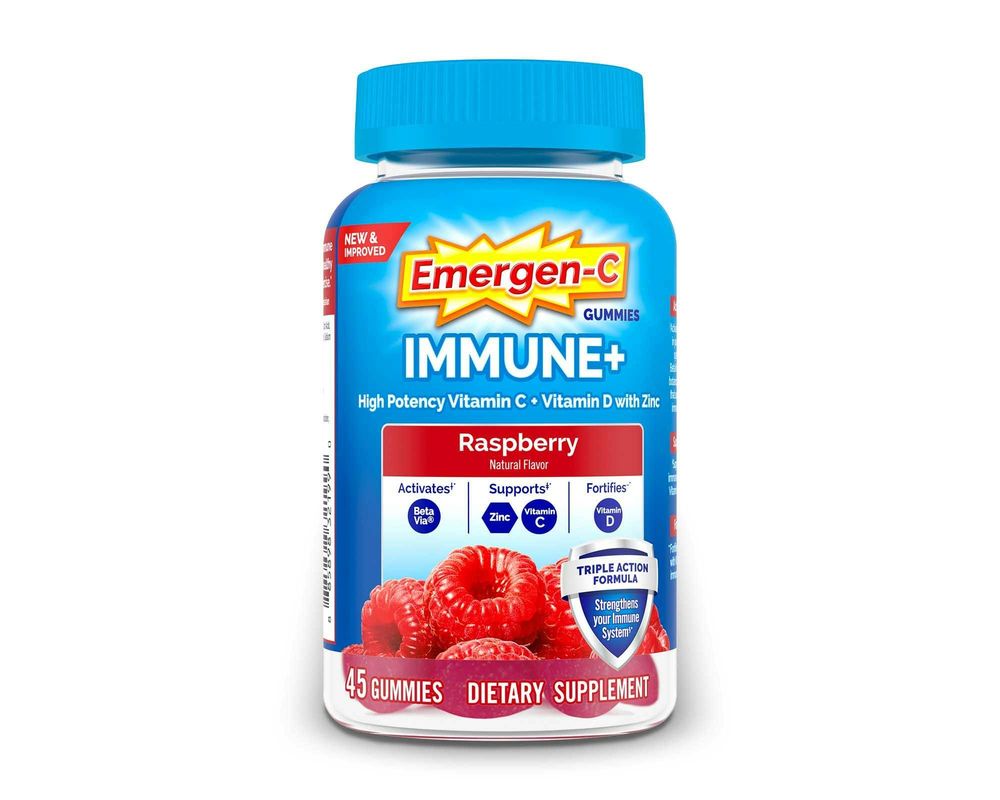 Emergen-C Immune Plus Raspberry Gummy with Triple Action, 45 count ...