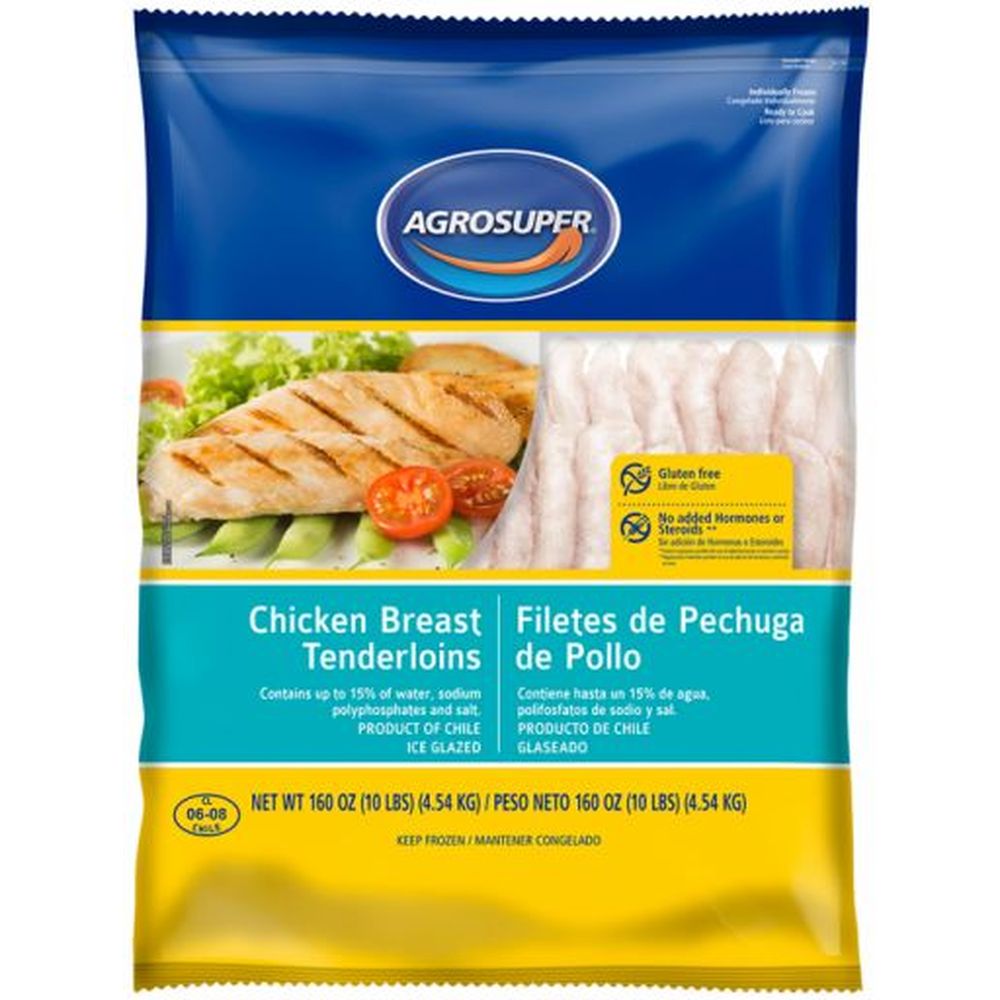 Agrosuper Raw Marinated Clipped Chicken Tenderloins, 10 Pound -- 4 per case