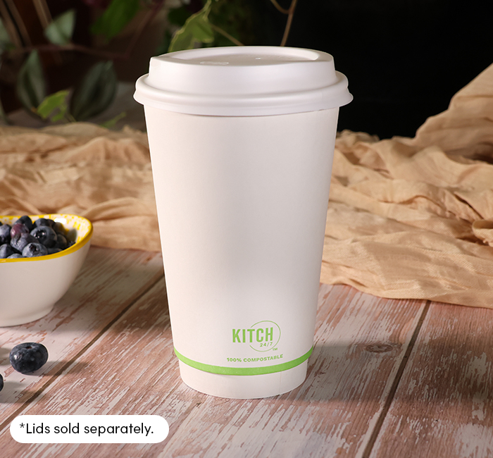 KITCH 24/7 White Compostable Smooth Insulated Paper Hot Cup, 16 Ounce ...