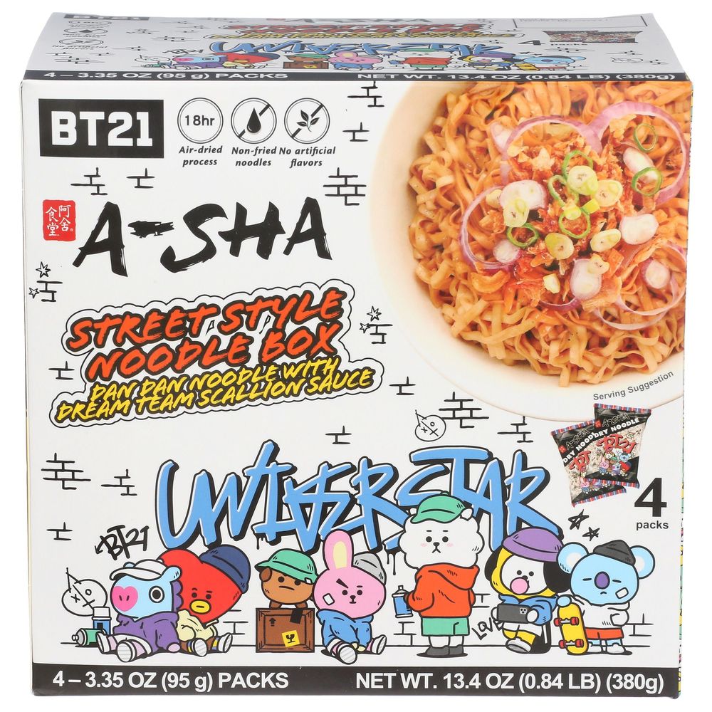 A-Sha BT21 Street Style Dan Dan Noodle with Dream Team Scallion Sauce, 13.4 Ounce -- 6 per case