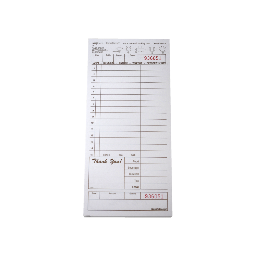 National Checking Company Guest Check Board - 1 Part Tan, 15 Line, 4.20 ...