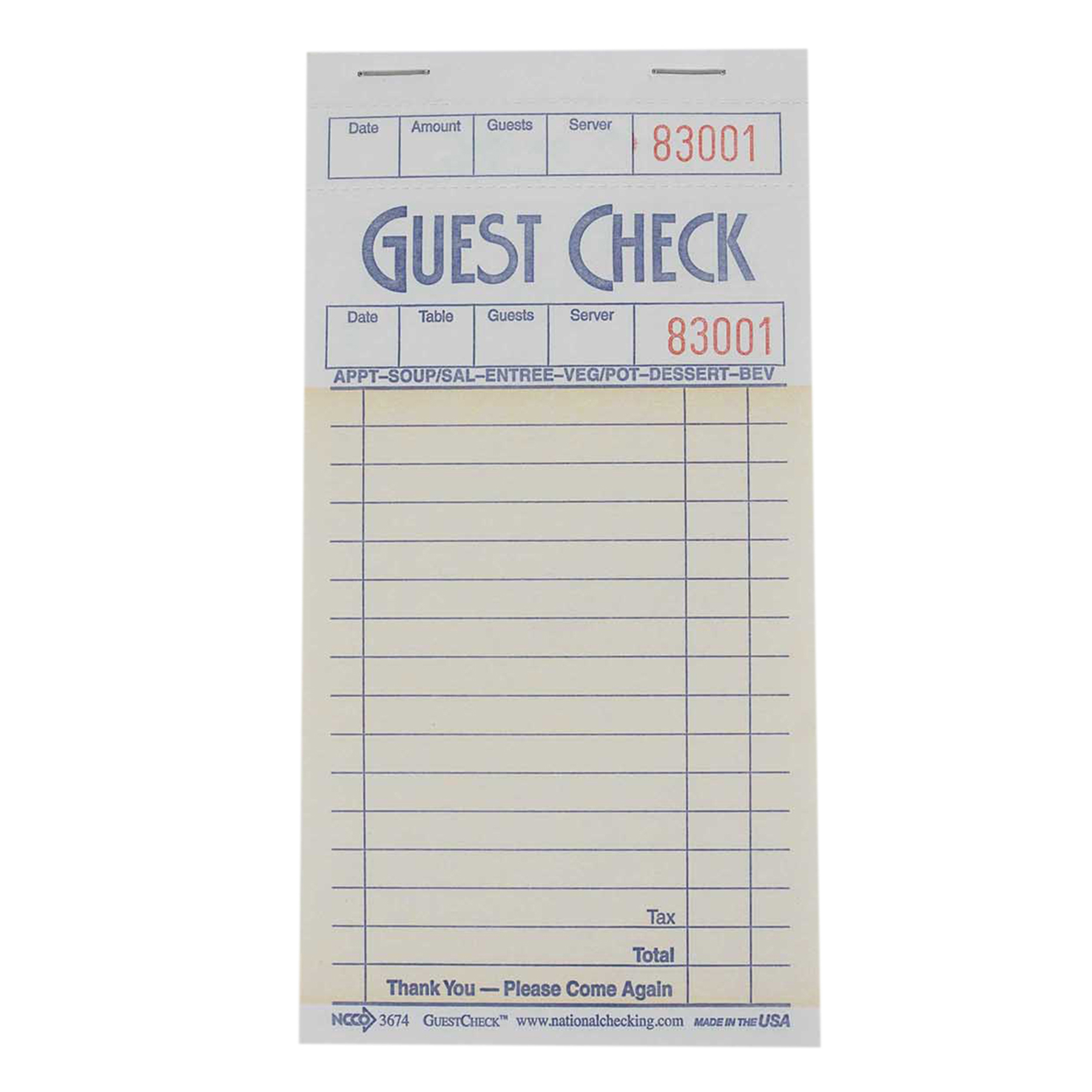 National Checking Company Guest Check Board - 1 Part Salmon, 16 Line, 3 ...