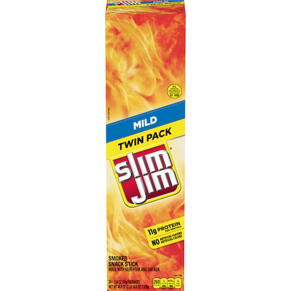 Slim Jim Snack-Sized Mild Flavored Smoked Meat Snack Sticks, 1.94 Ounce ...