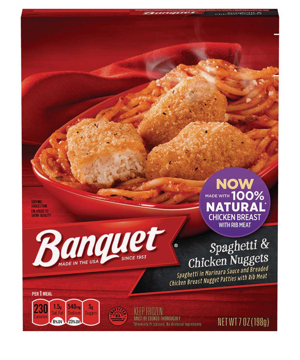 Banquet Spaghetti with Chicken Nuggets Meal, 7 Ounce -- 12 per case.