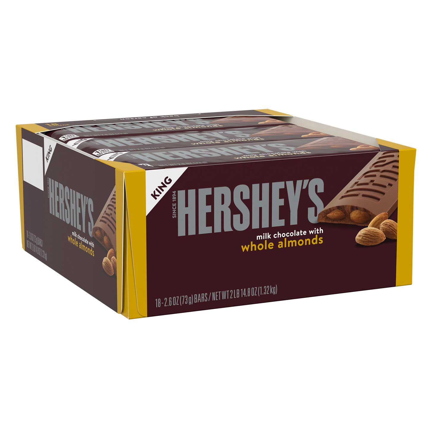Hersheys King Size Individually Wrapped Milk Chocolate Bar with Whole Almonds, 2.6 Ounce -- 216 ...