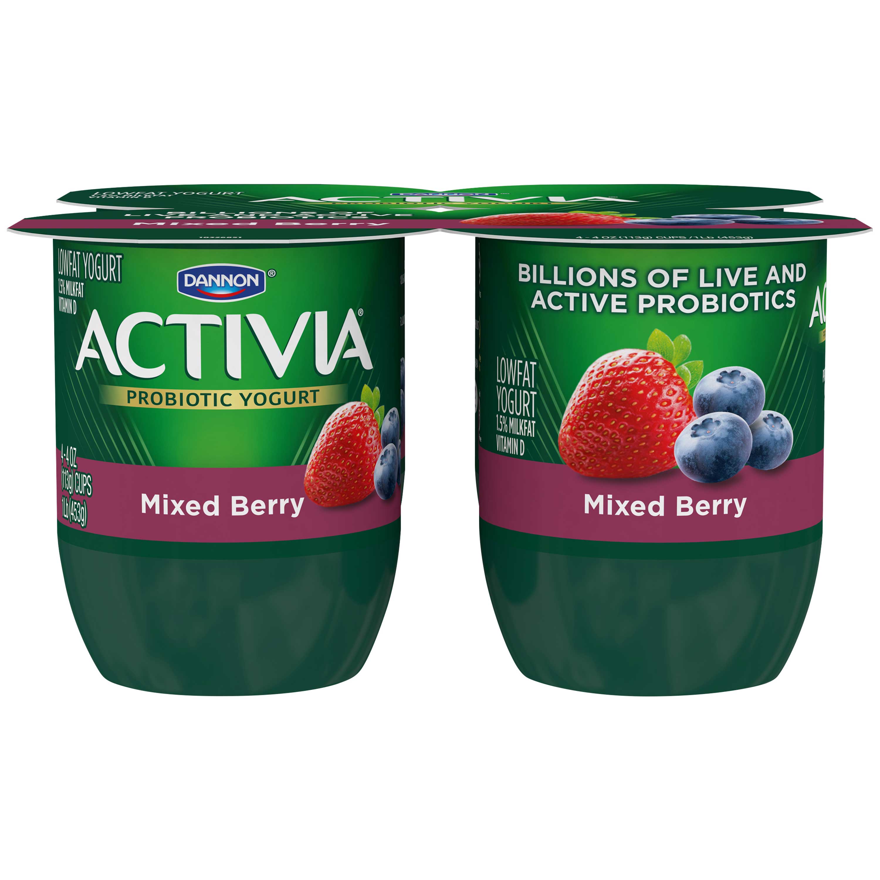 Activia Mixed Berry Probiotic Yogurt, 4 Ounce -- 24 per case.