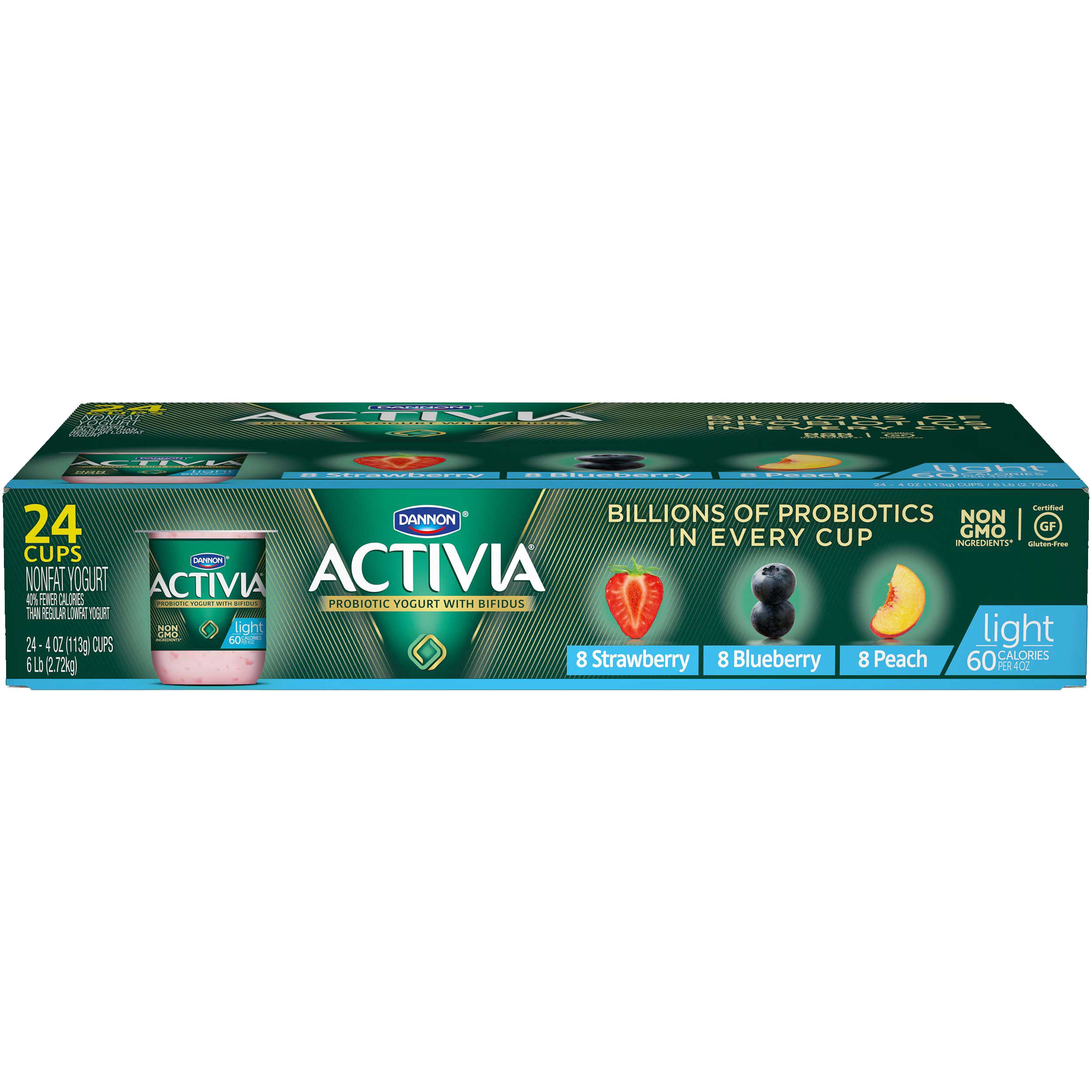 Activia Light Strawberry Peach Blueberry Probiotic Yogurt, 4 Ounce - 24 ...