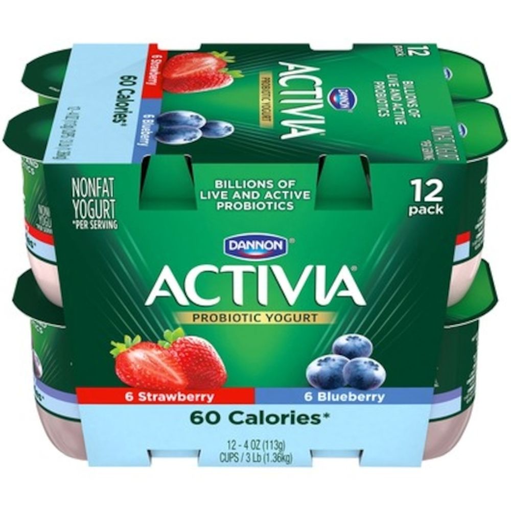 Activia Strawberry and Blueberry Nonfat Yogurt - Variety Pack, 48 Ounce -- 4 per case