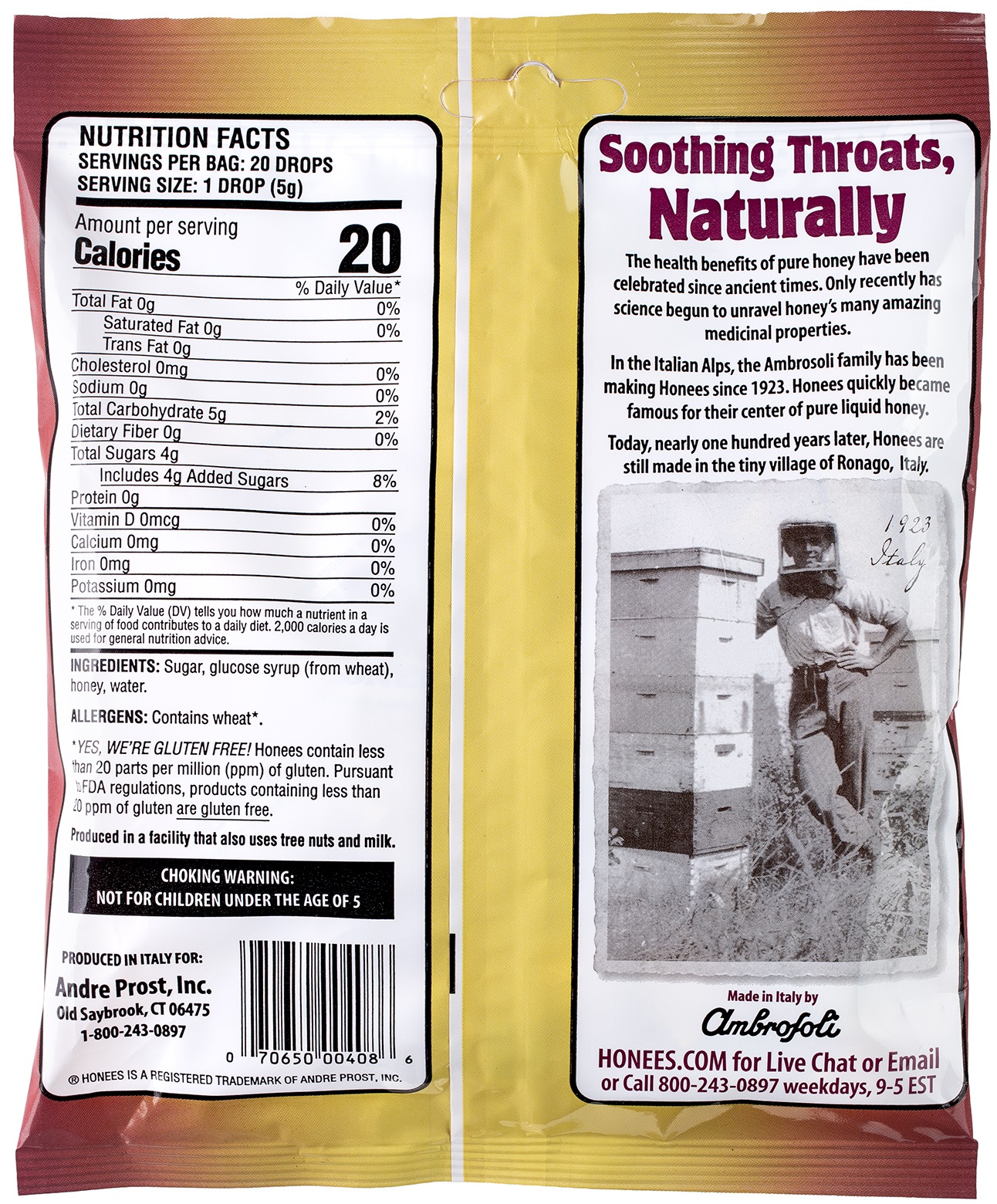 Honees Soothing Throat Drops - Bag, 20 per pack -- 12 per case.