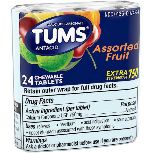 Tums Extra Strength 750 Assorted Fruit Chewable Tablet, 24 count -- 72 ...