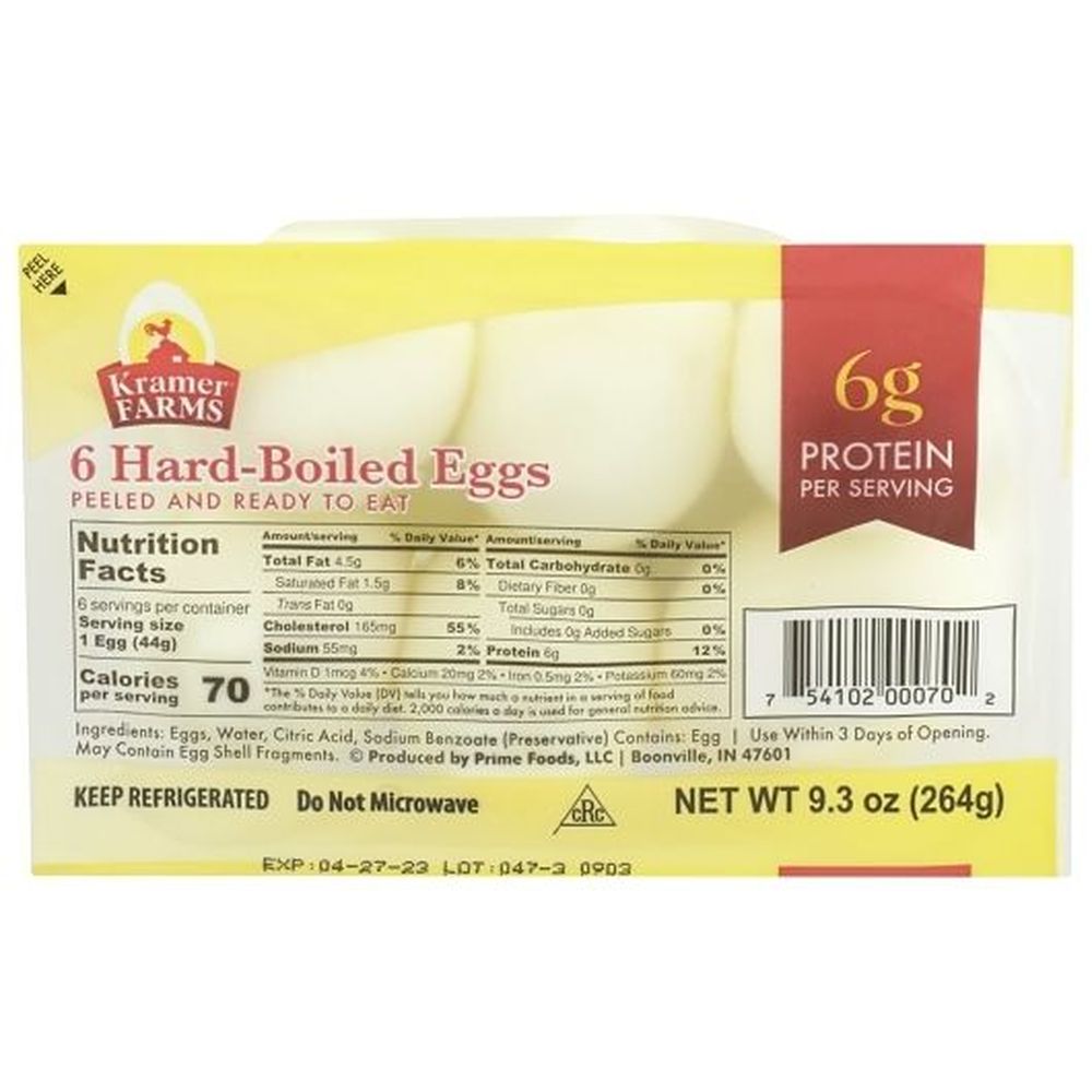 Kramer Farms Hard Boiled Eggs - Pillow Pack, 6 count -- 12 per case