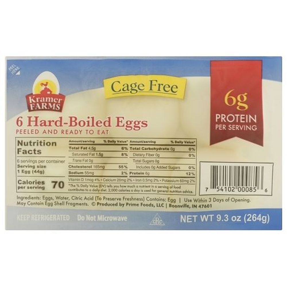 Kramer Farms Cage Free Hard Boiled Eggs - Pillow Pack, 6 count -- 12 ...