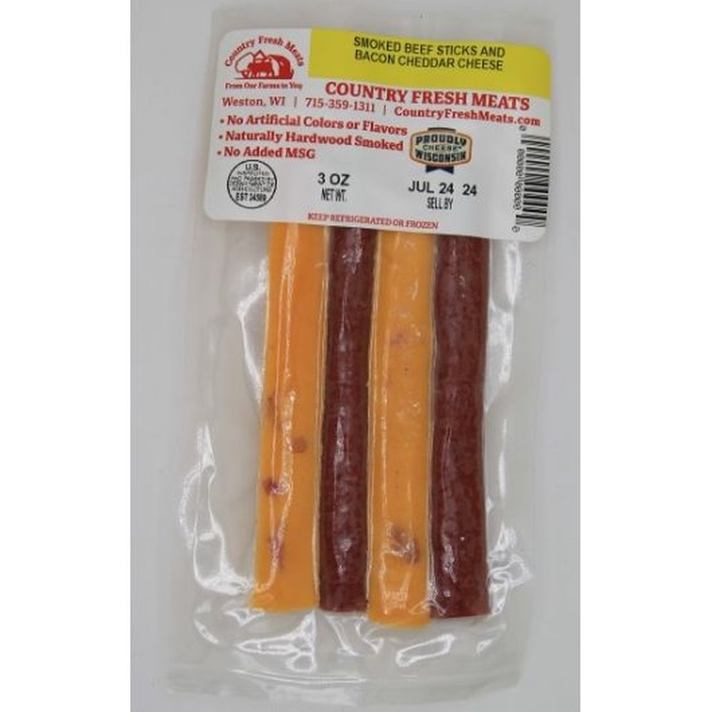 Country Fresh Meats Smoked Beef Stick and Bacon Cheddar Cheese, 3 Ounce ...