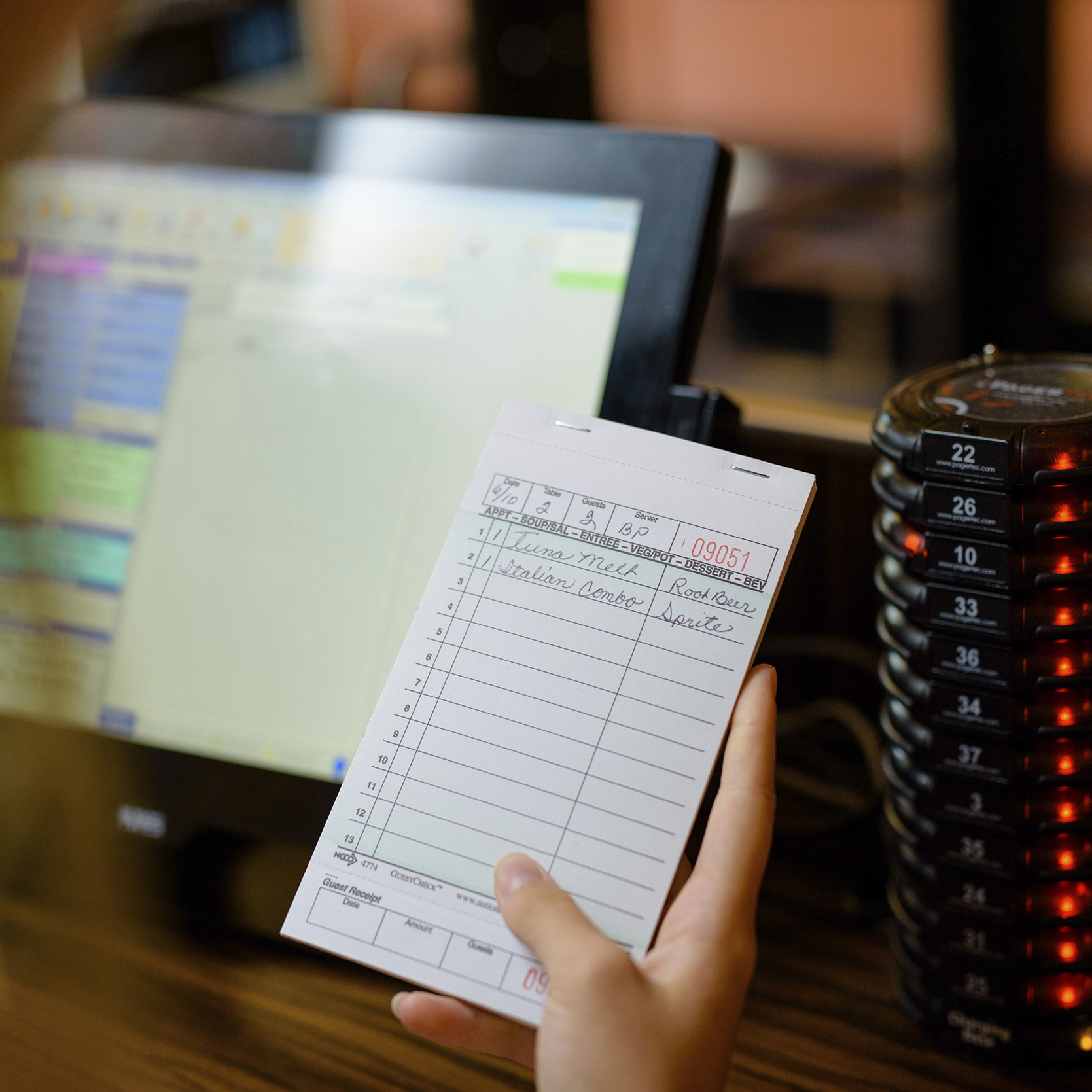 National Checking Company Guest Check Board - 1 Part Green, 13 Line, 4.20 x 7.25 inch -- 2500 ...