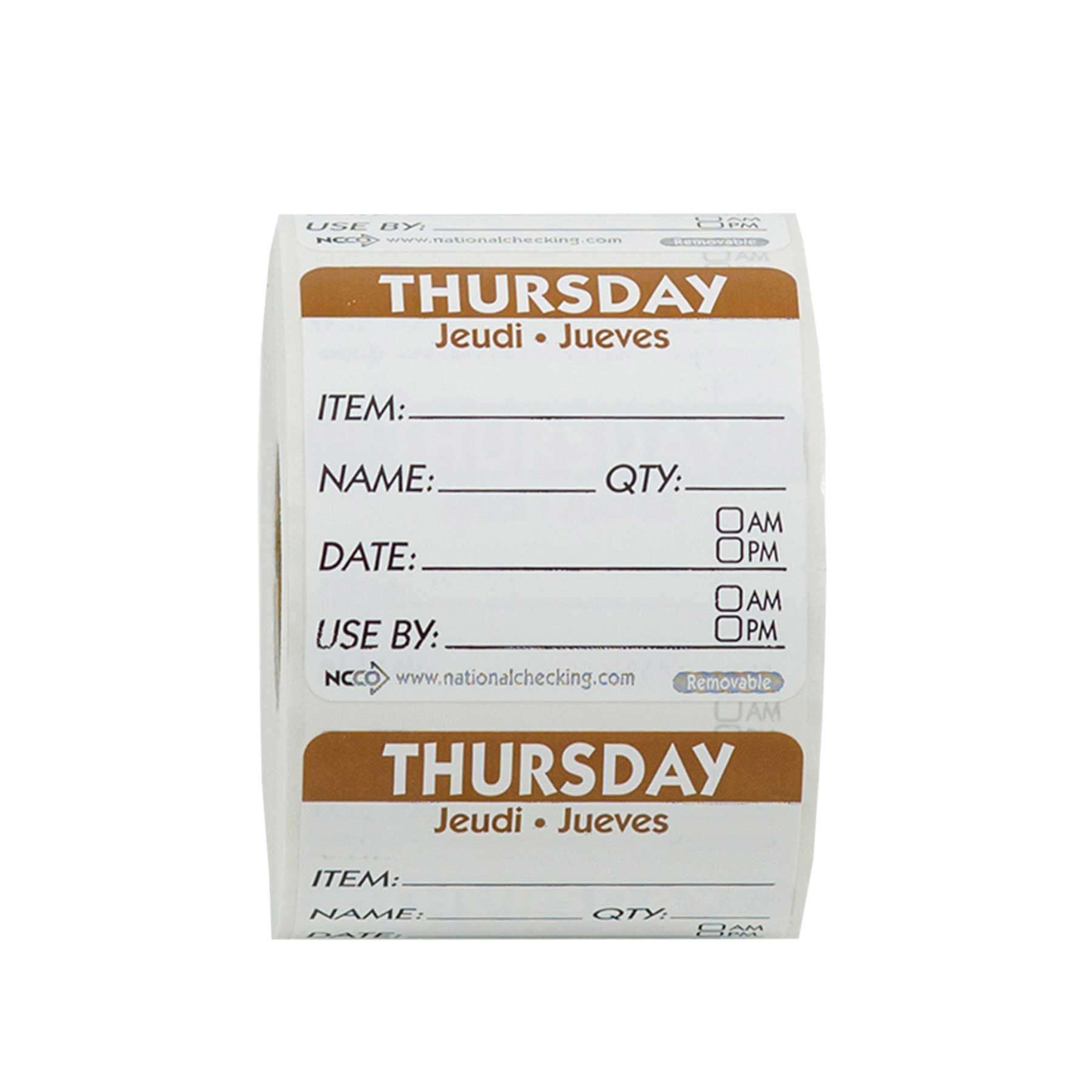 NCCO Thursday Item Date Use By Removable Trilingual Label, 2 x 2 inch ...