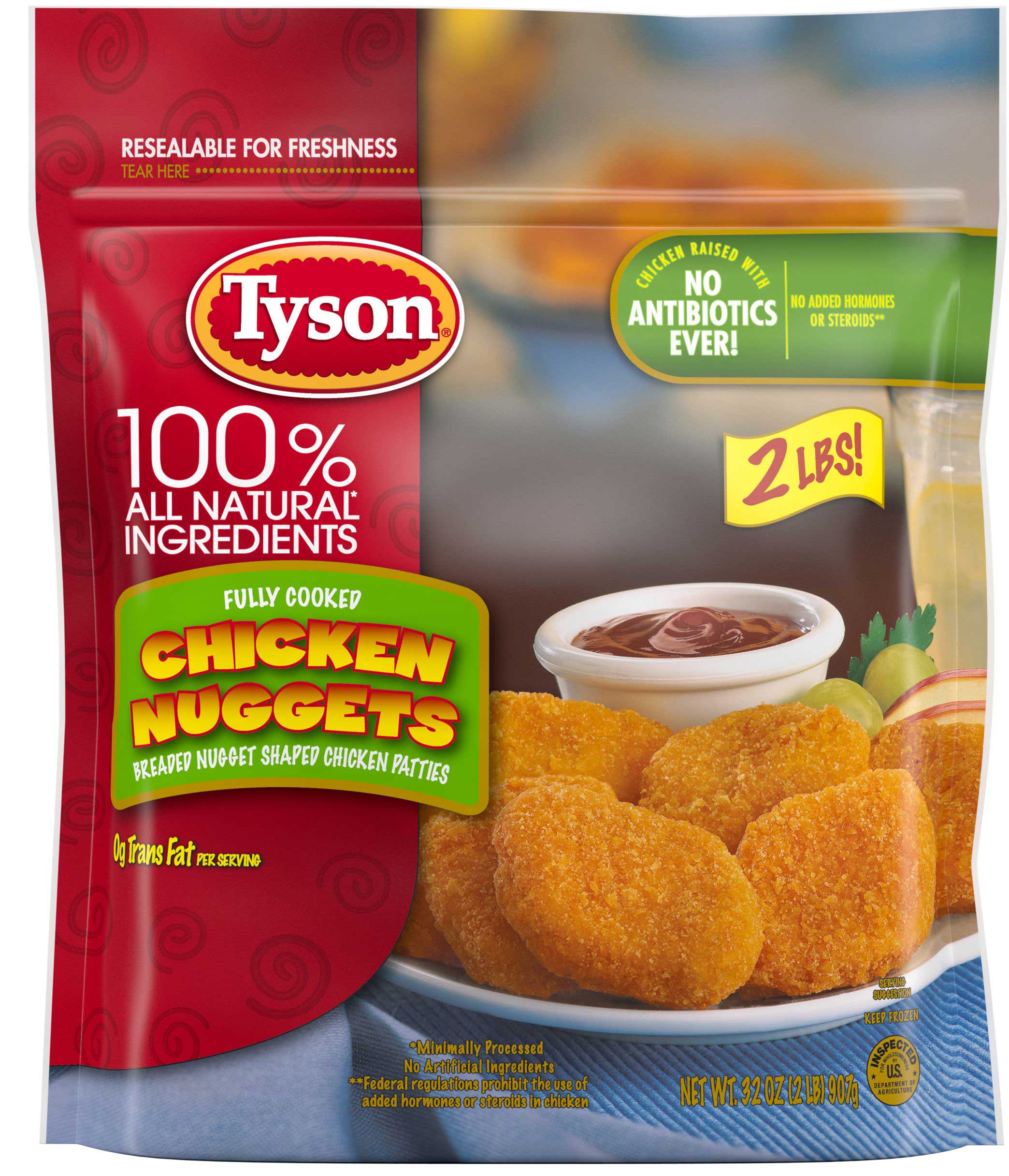 Tyson Fully Cooked Breaded Nugget Shaped Chicken Patty, 2 Pound -- 12 ...