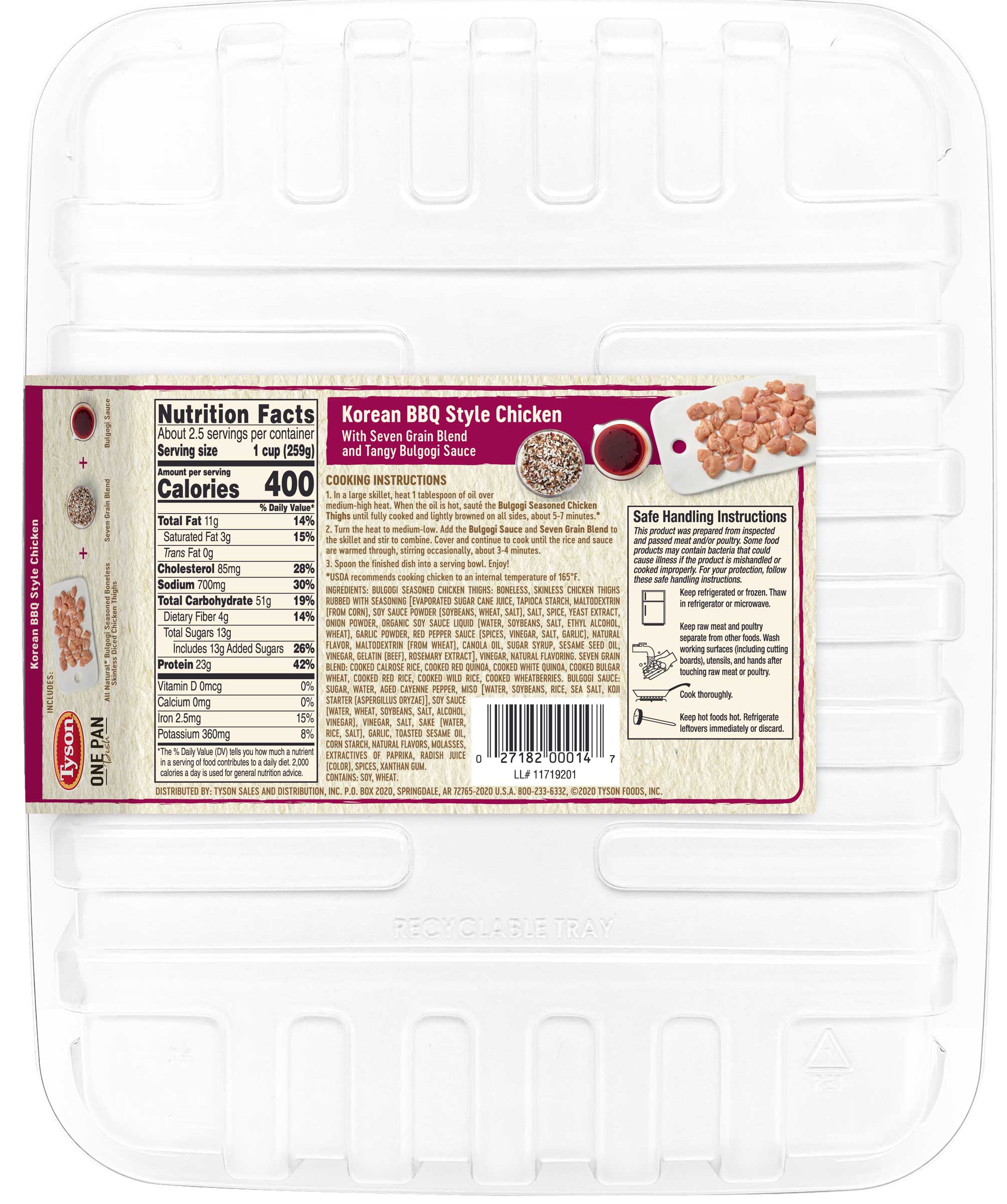 Tyson One Pan Dish Korean BBQ Style Chicken, 1.438 Pound -- 4 per case