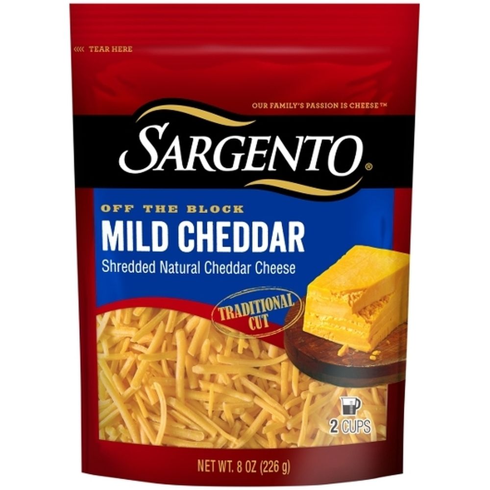 Sargento Off The Block Traditional Cut Mild Cheddar Shredded Cheese, 8 ...