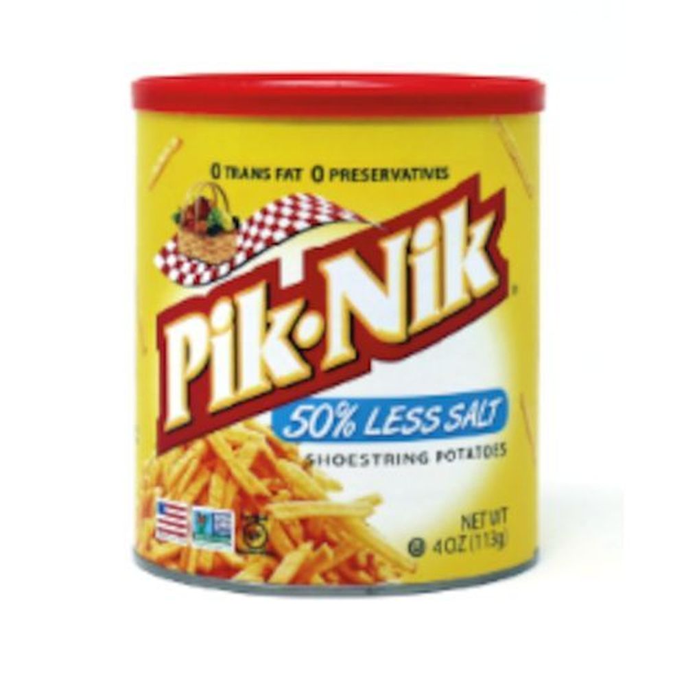 Pik Nik 50 Percent Less Sodium Shoestring Potatoes, 4 Ounce -- 24 per case